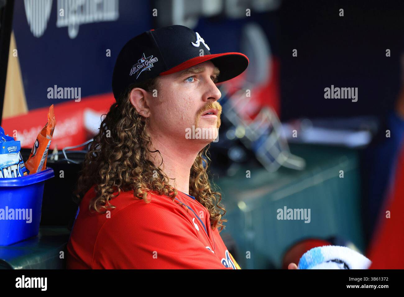ATLANTA, GA - MAY 02: Grant Holmes #66 of the Atlanta Braves looks on ...