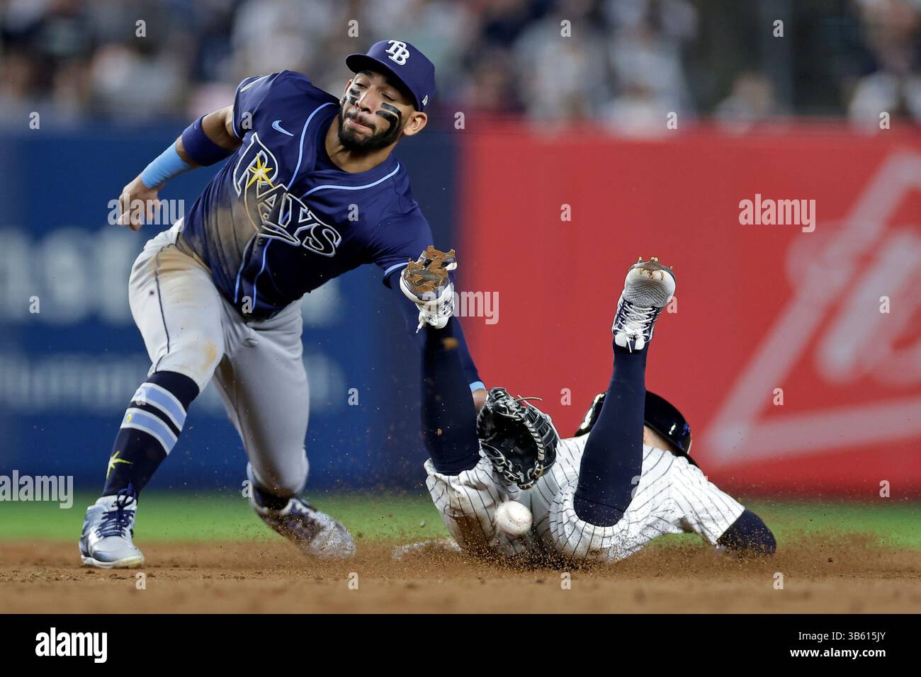 New York Yankees' Anthony Volpe steals second base as Tampa Bay Rays ...