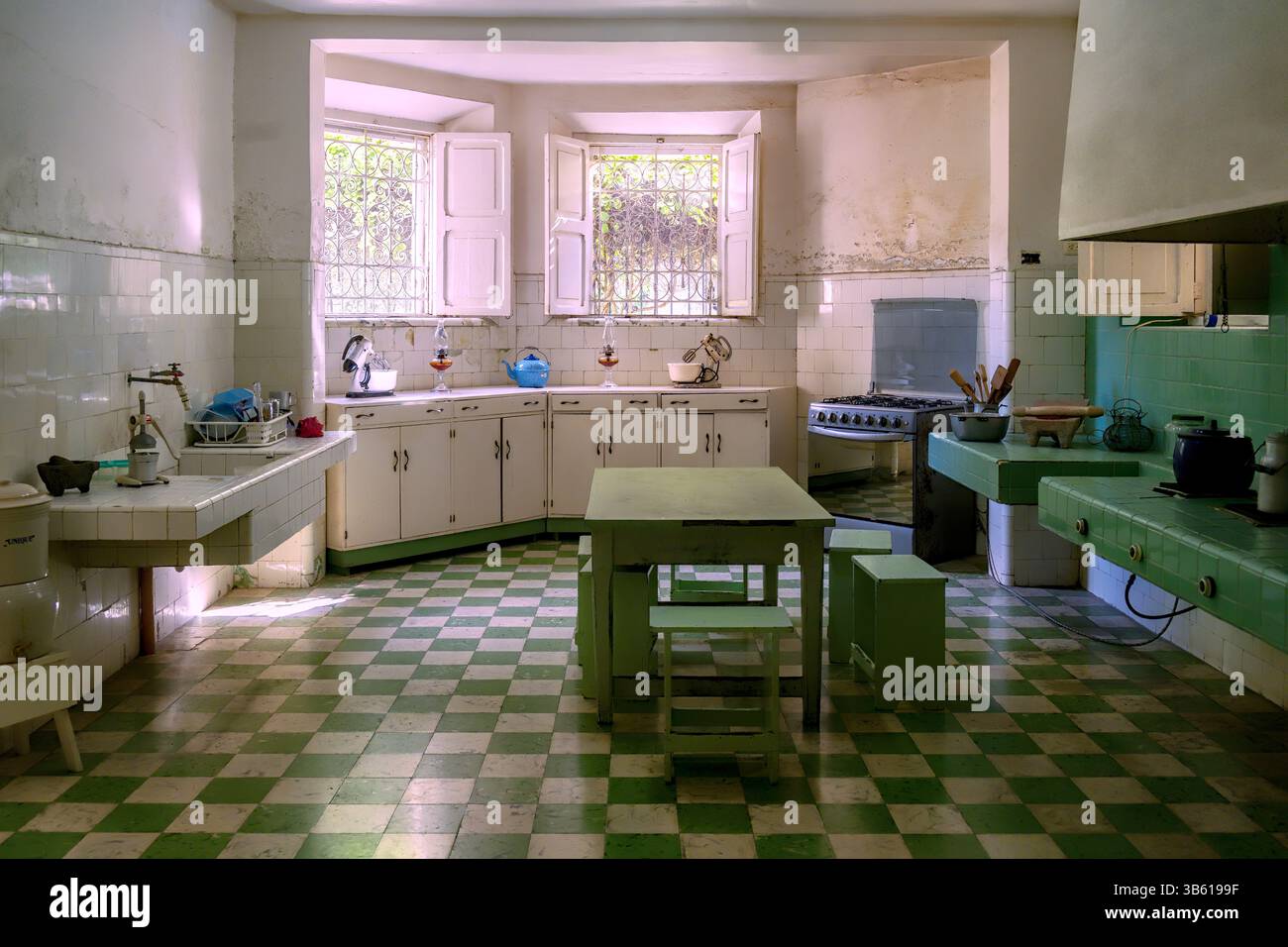 Merida, Mexico - 01-28-2025: The downstairs kitchen at Casa Montes ...