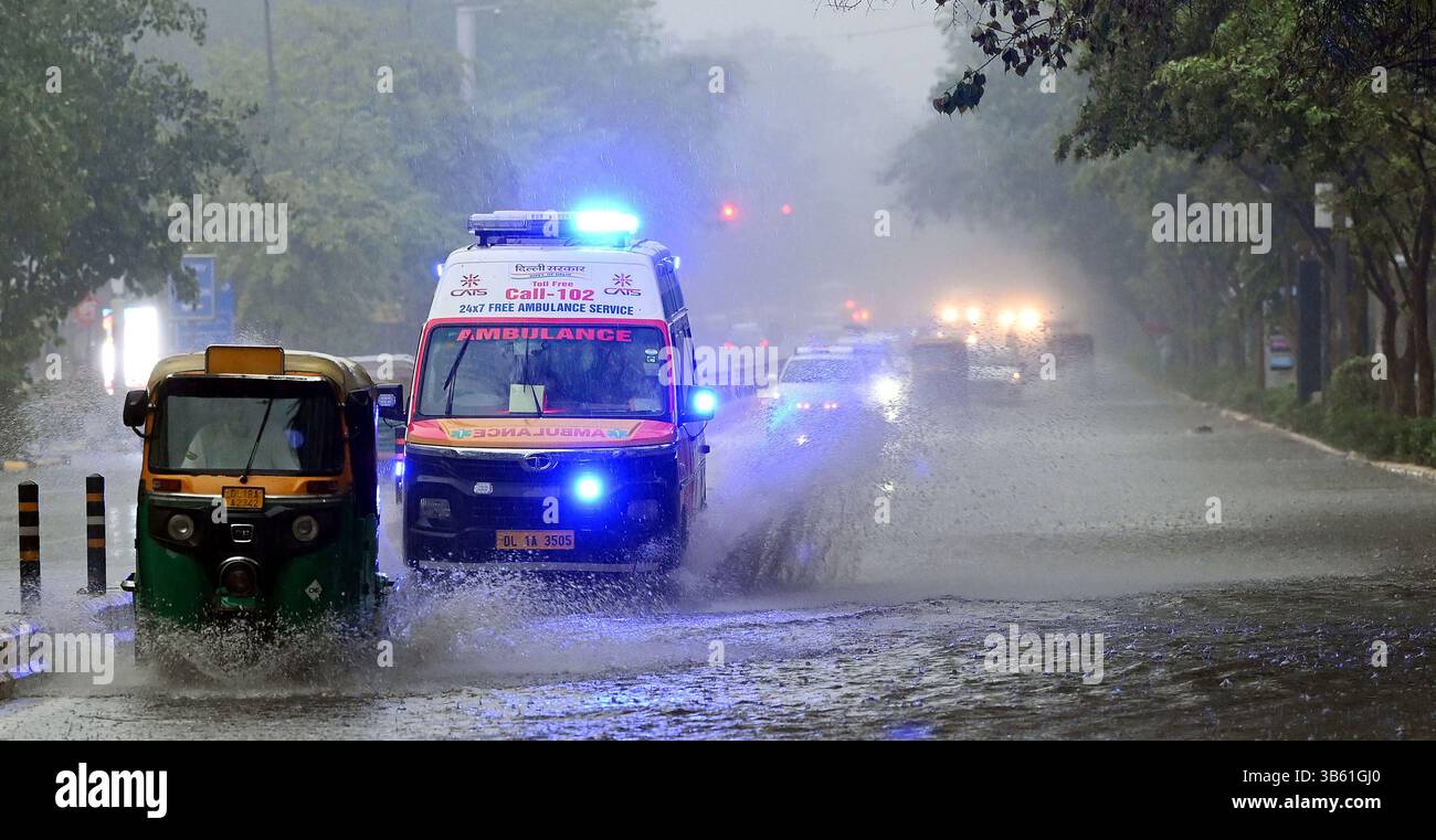 NEW DELHI, INDIA - MAY 2: Water Logging during heavy rain infront of ...