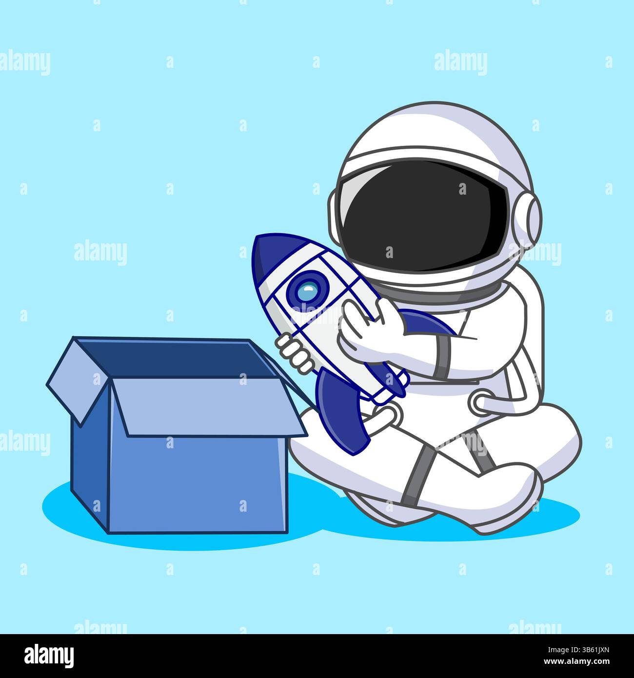 Cute Astronaut Open the Gift Box and Playing Toy Rocket Vector ...