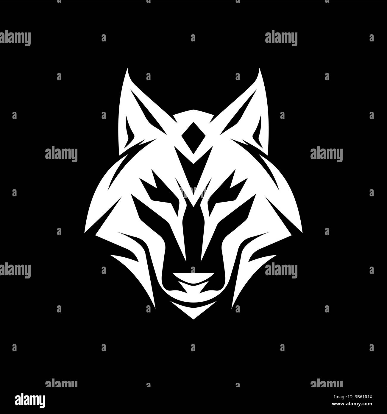 Wolf head tribal logo with a shadowy intensity, simplified forms and ...