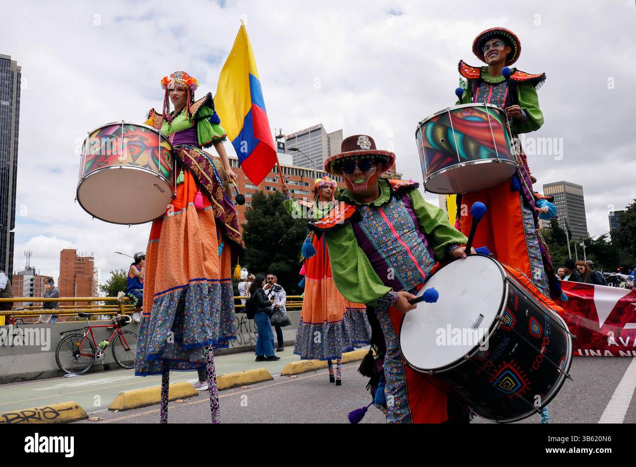 Bogota, Colombia. 01st May, 2025. Demonstrators take part during May ...