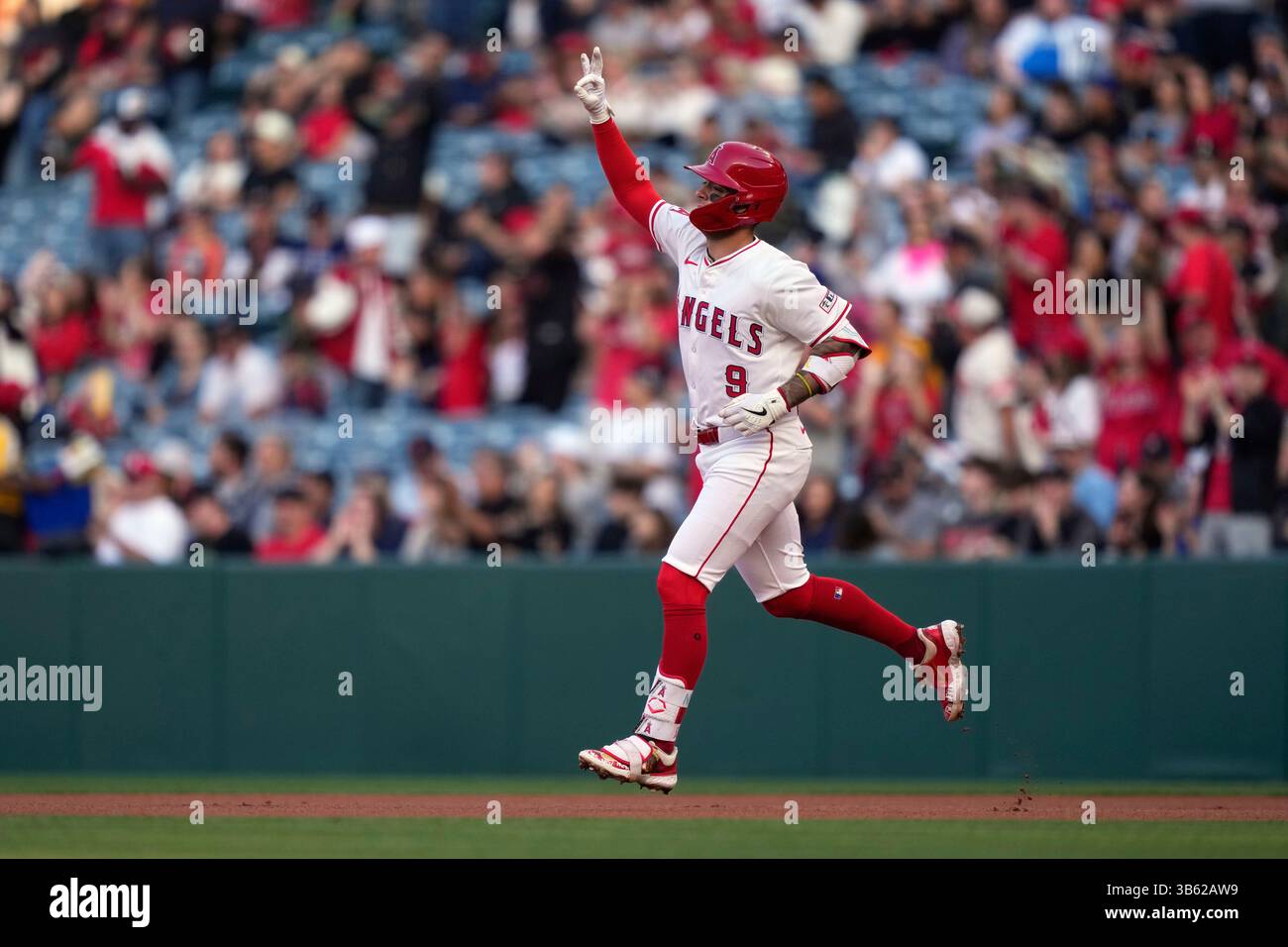 Los Angeles Angels' Zach Neto gestures after hitting a solo home run ...