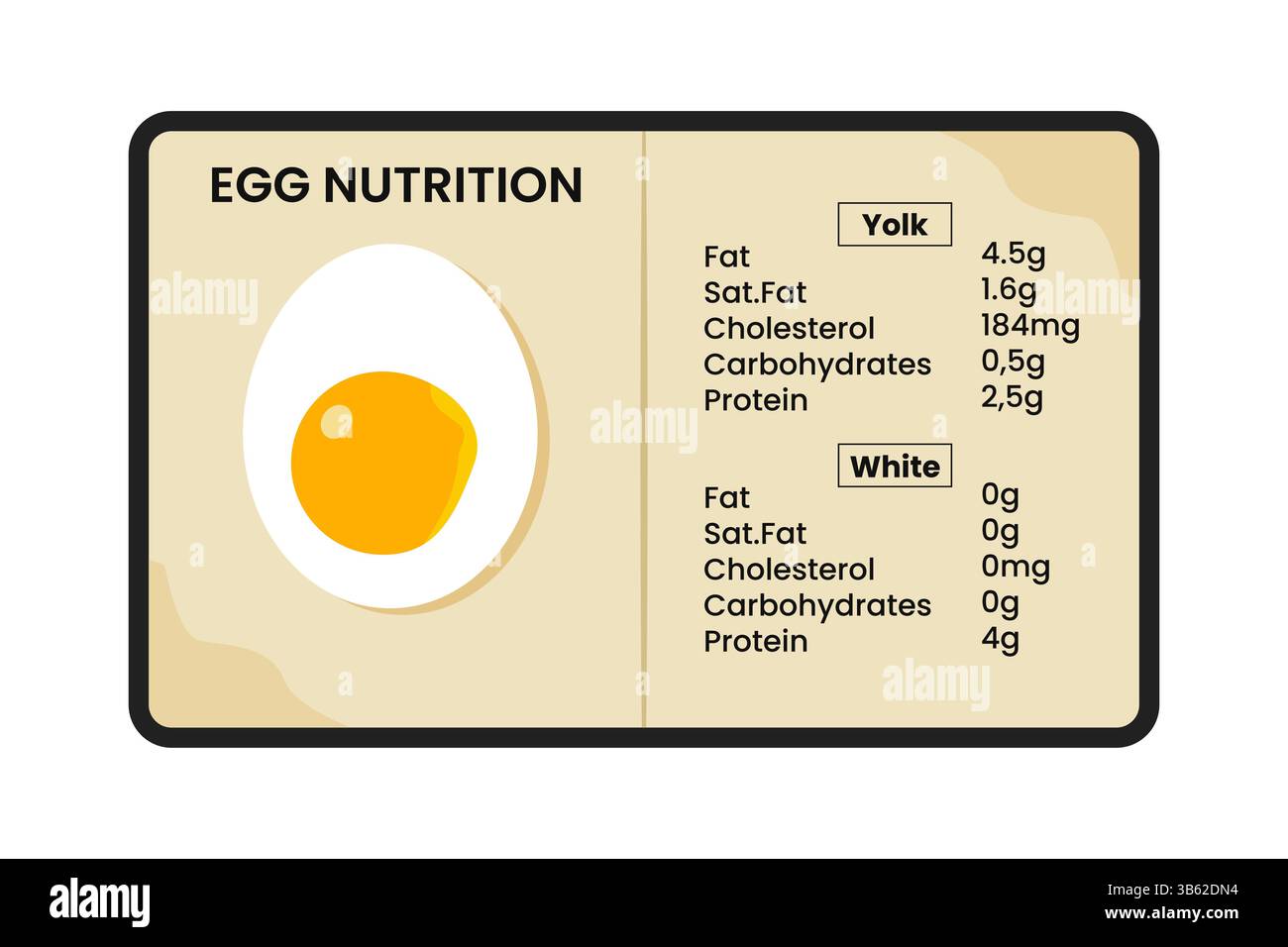 Boiled Egg Nutrition Facts Vector Chart with Yolk and White Breakdown ...