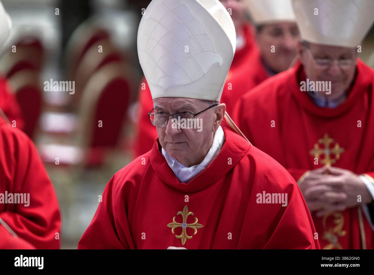 Cardinal Pietro Parolin leaves at the end of a mass on the seventh day ...
