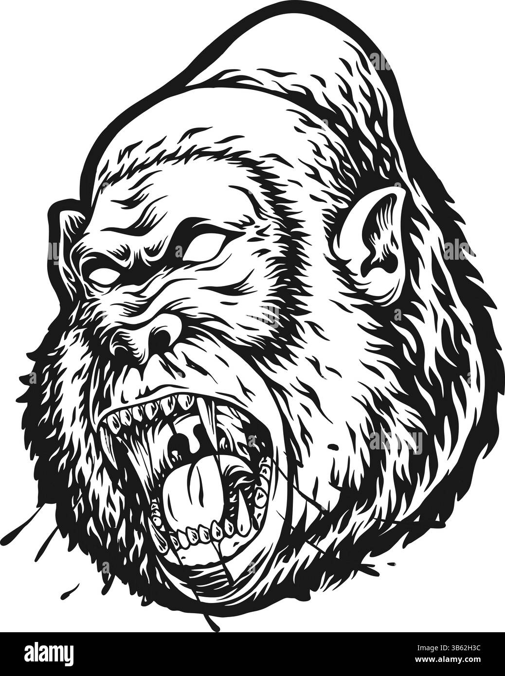 Gorilla Head with Open Mouth and Water Splash Silhouette vector ...