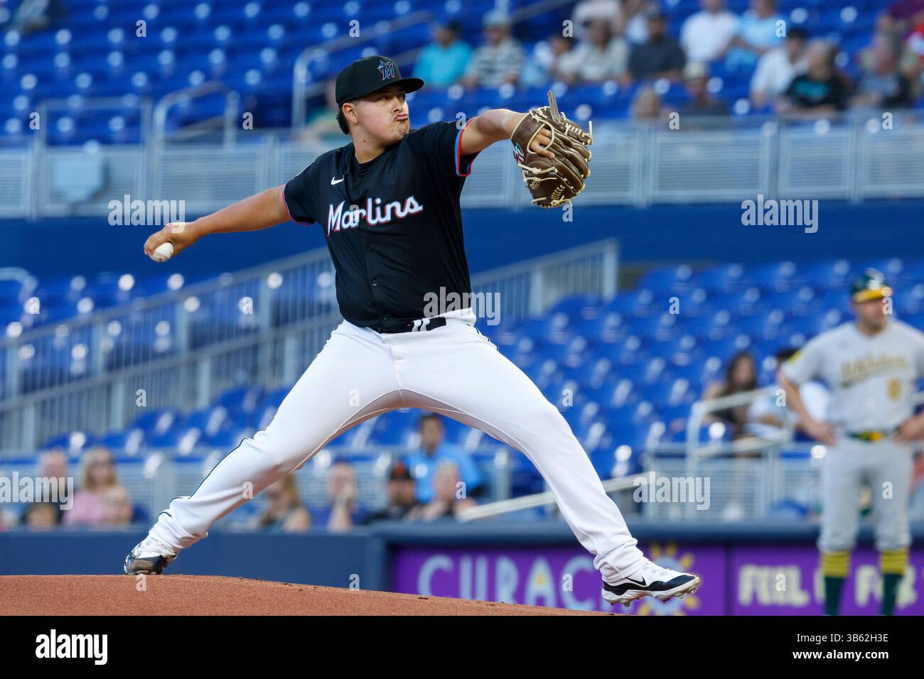 MIAMI, FL - MAY 02: Valente Bellozo #83 of the Miami Marlins pitches ...