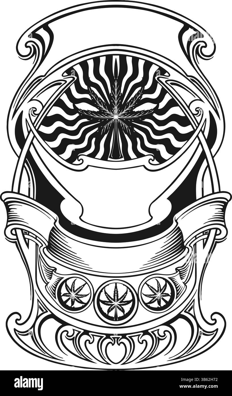 Ornate Art Nouveau Frame with Symbolic Details Silhouette vector ...
