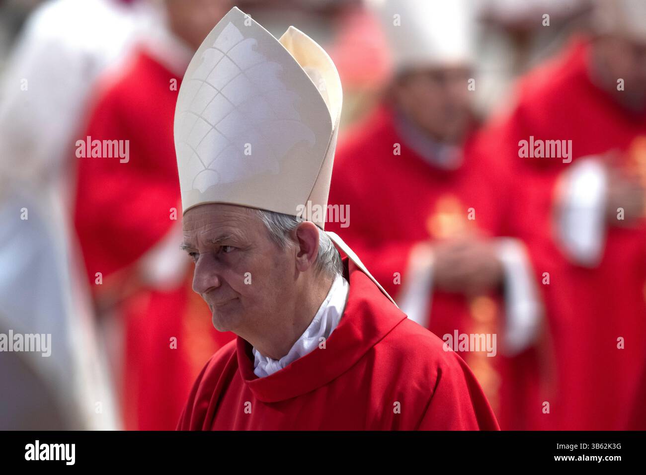 Cardinal Matteo Zuppi leaves at the end of a mass on the seventh day of ...