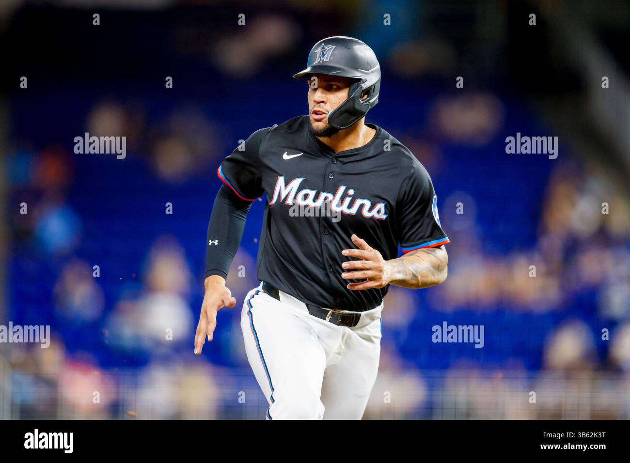 MIAMI, FL - MAY 02: Agustín Ramírez #50 of the Miami Marlins looks on ...