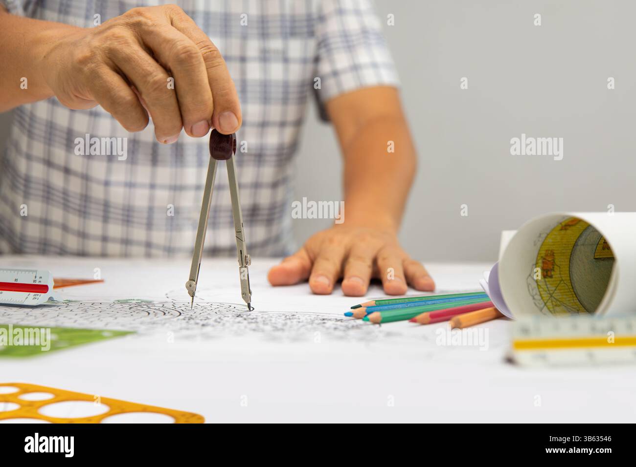 Landscape architect student learning garden plan design Stock Photo - Alamy
