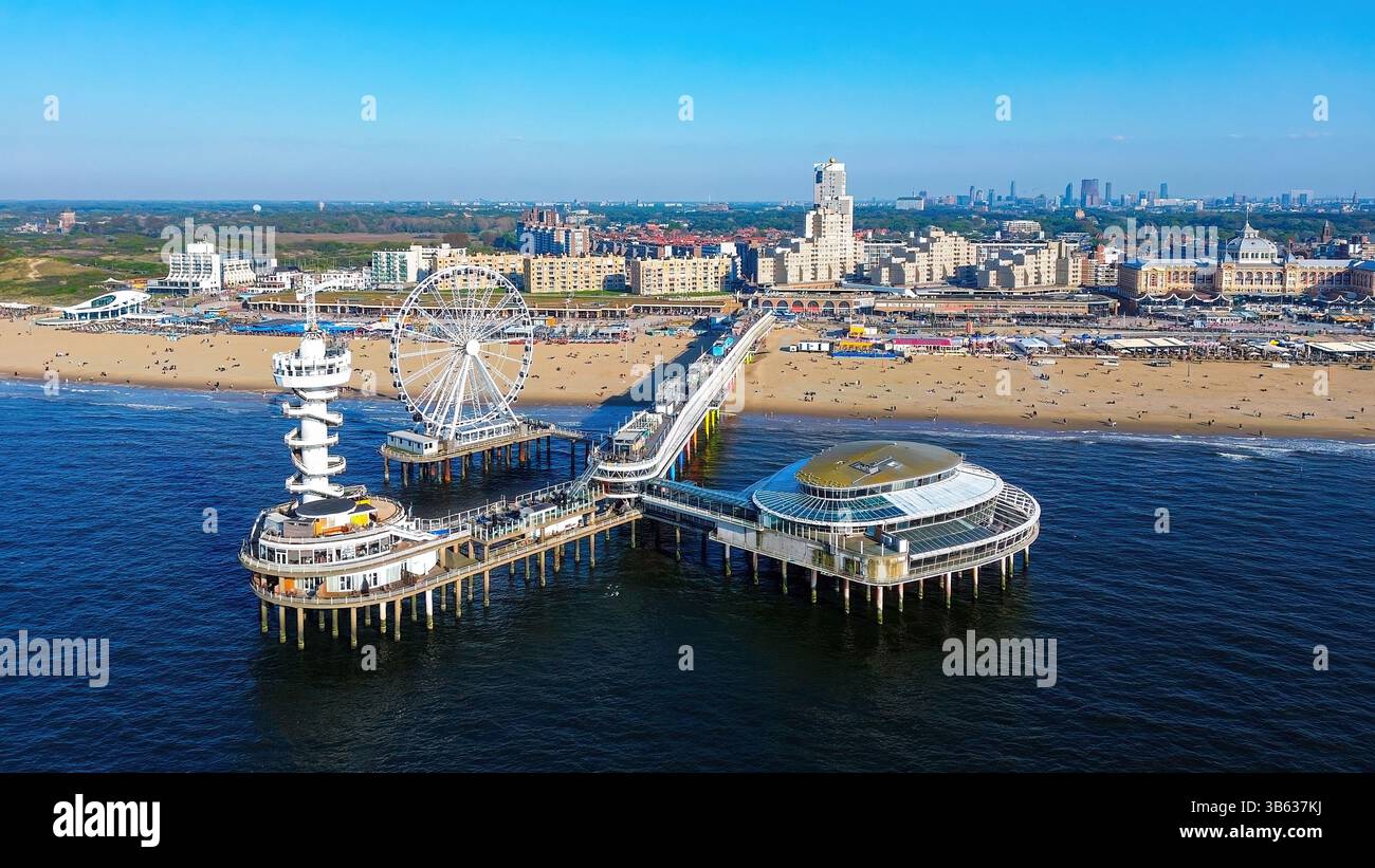 Aerial view of Scheveningen Pier in the Dutch resort town of ...