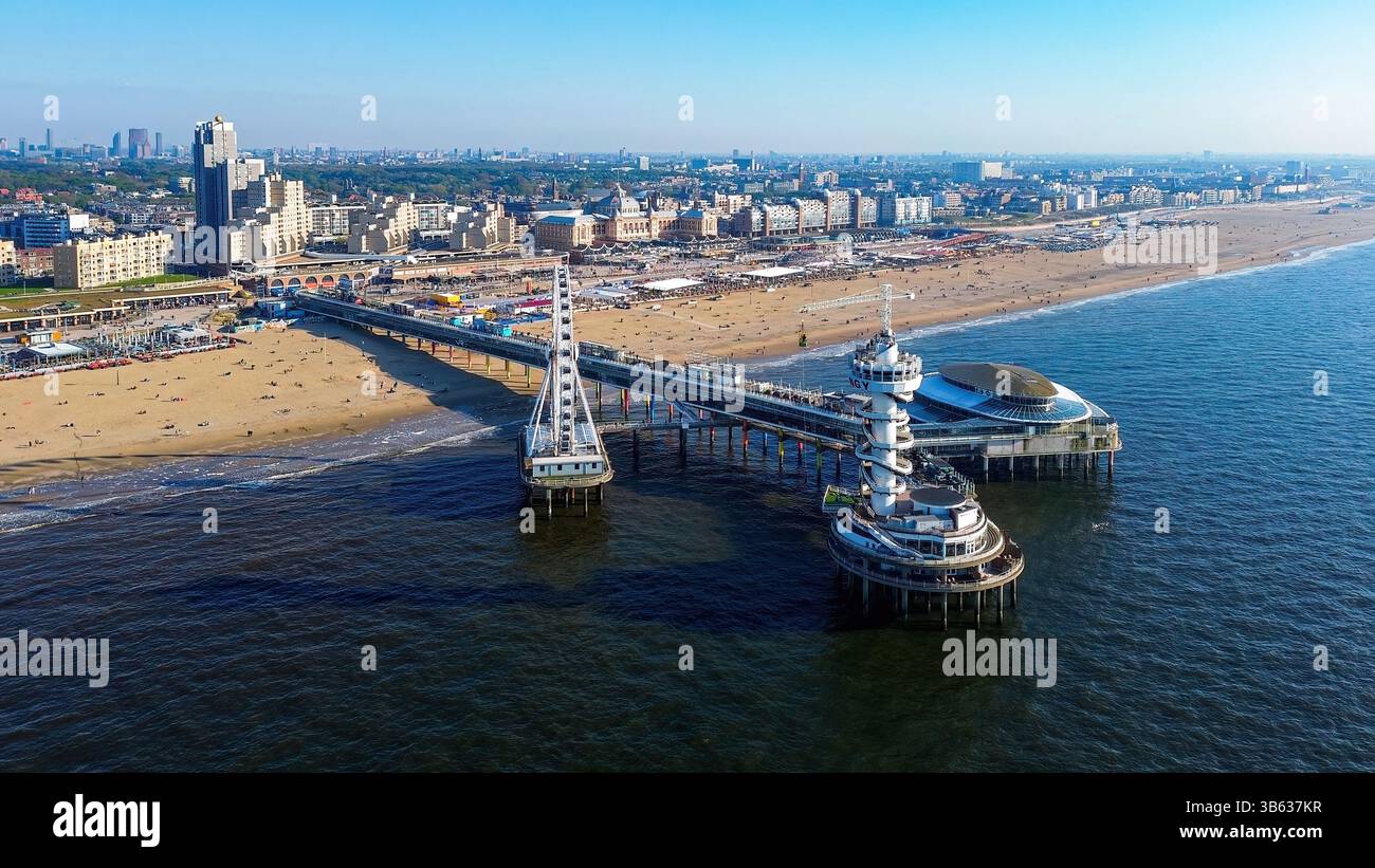 Aerial view of Scheveningen Pier in the Dutch resort town of ...