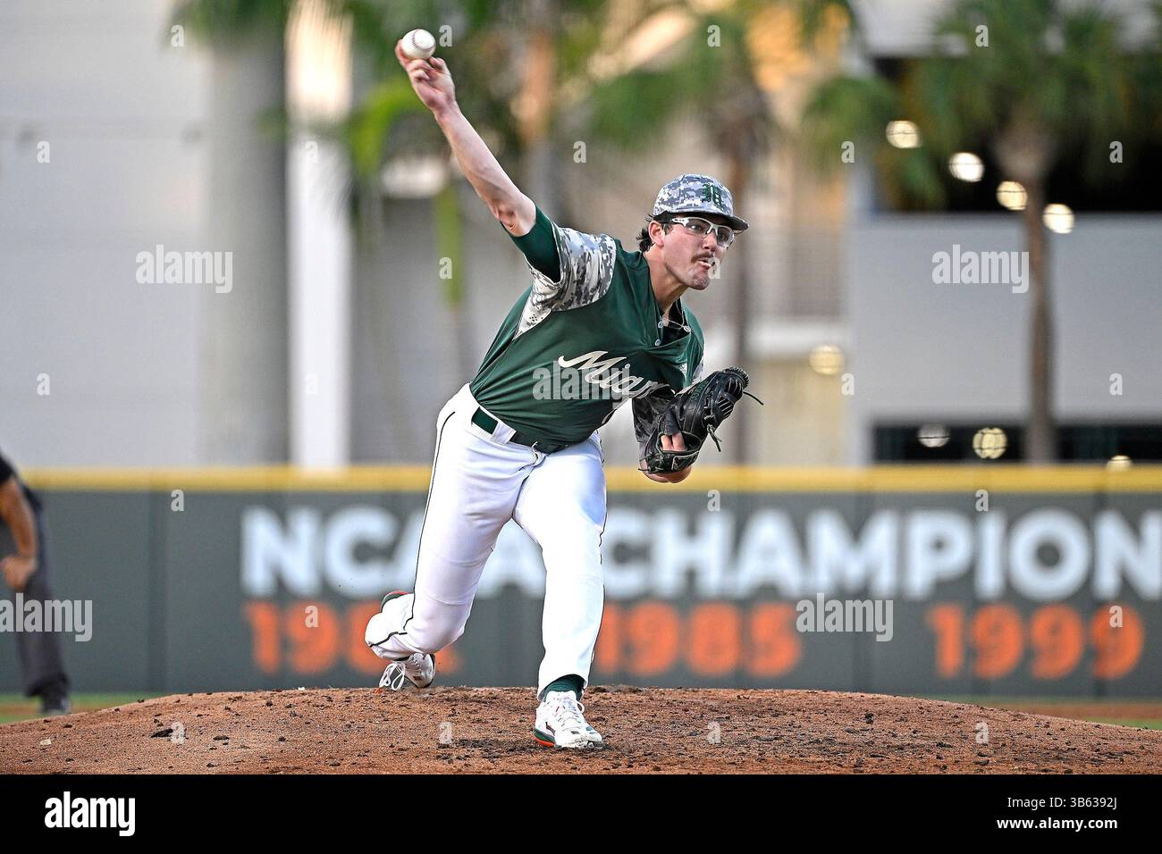 CORAL GABLES, FL - MAY 02: Miami right-handed pitcher Griffin Hugus (13 ...