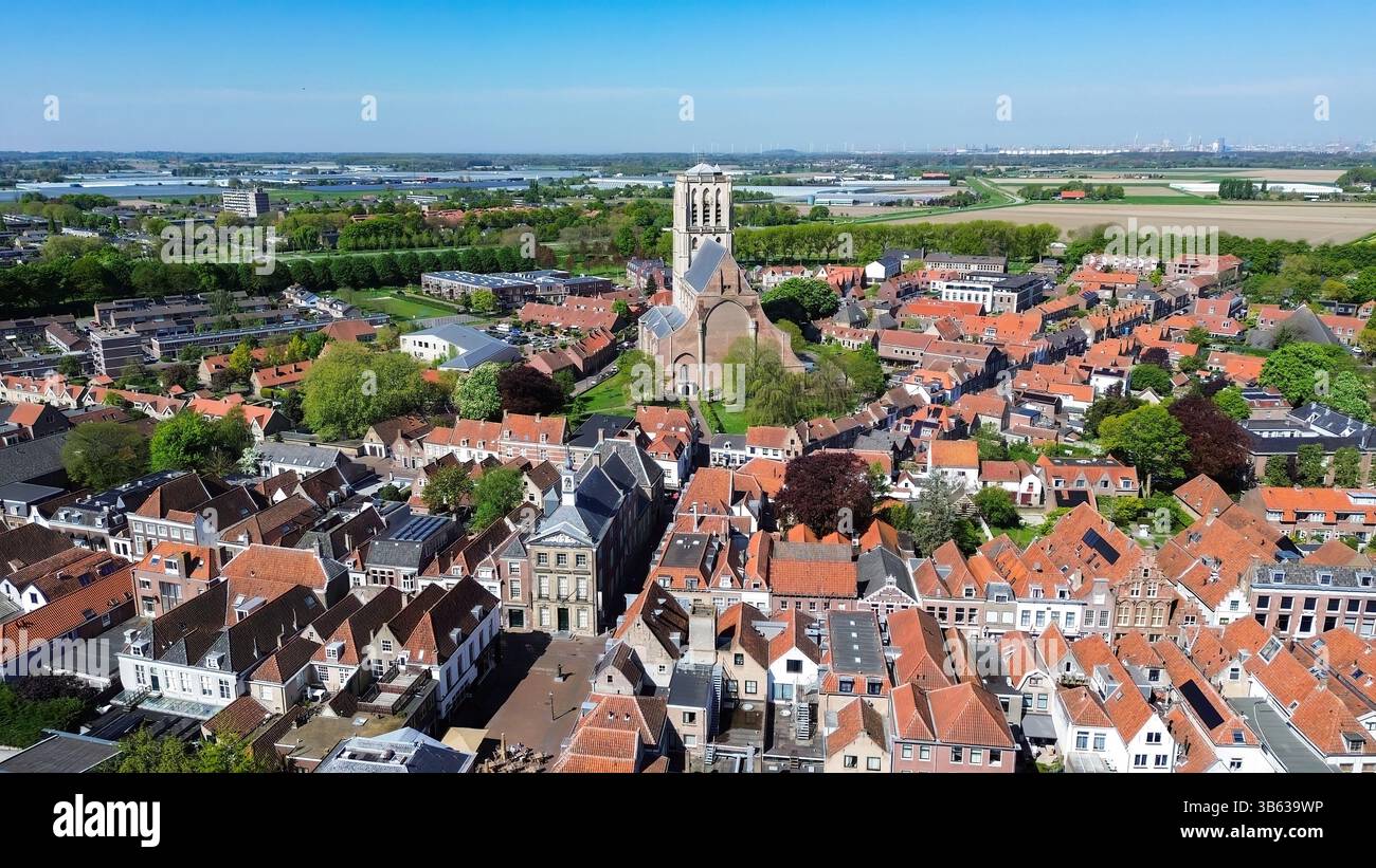Aerial view of the Saint Catherine church of the medieval fortified ...