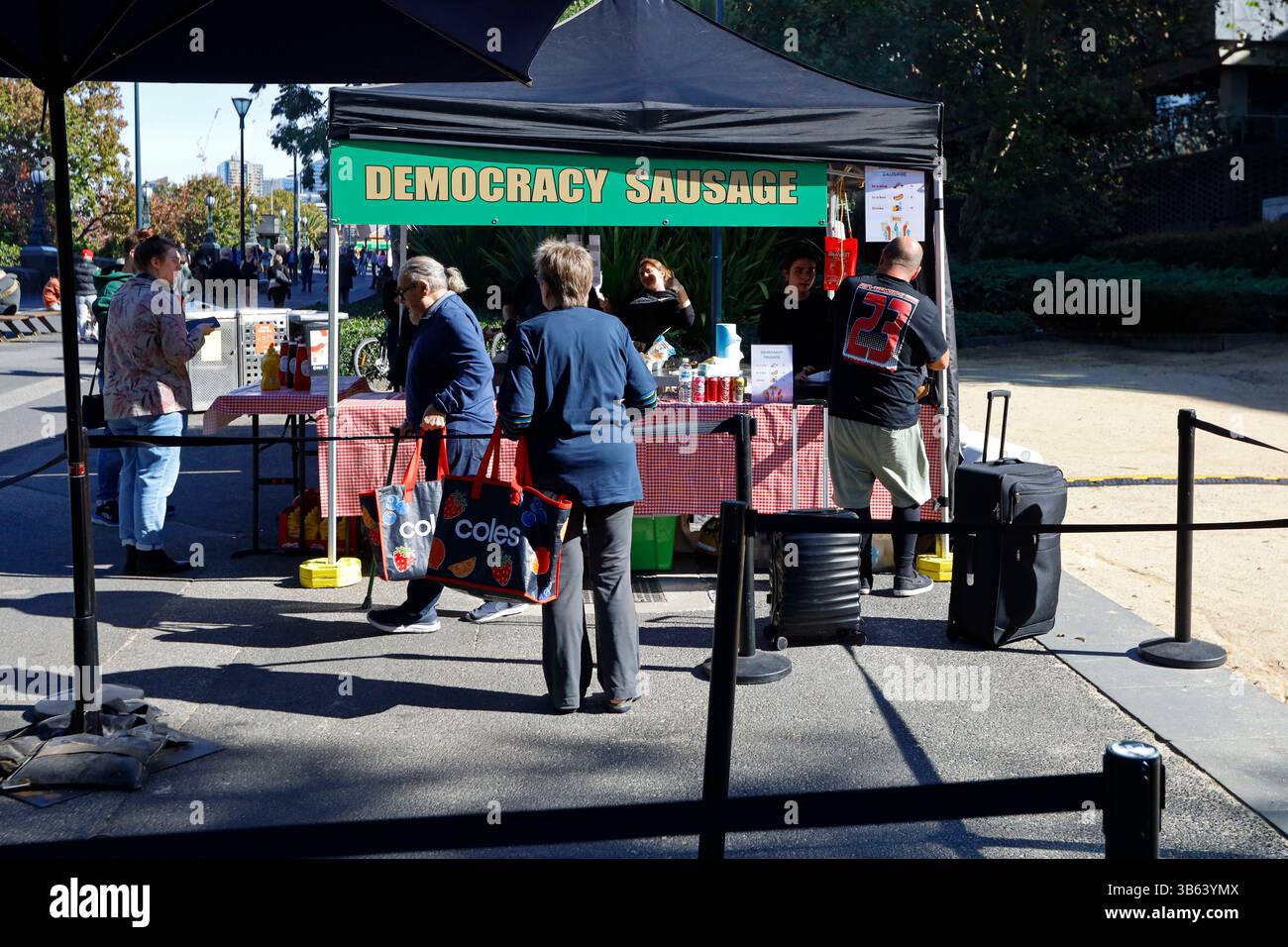 A general view of a democracy sausage stand outside a polling centre ...