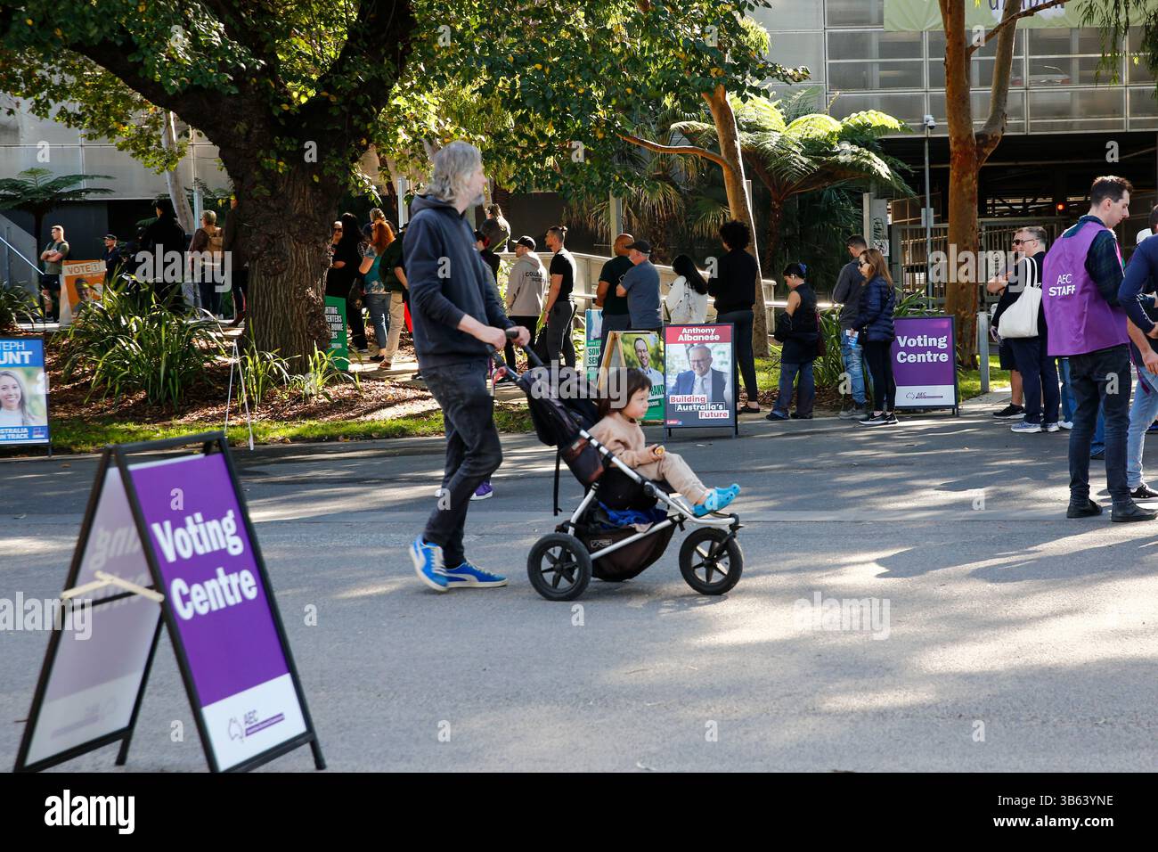 Campaign posters and signs are seen outside a polling centre on ...