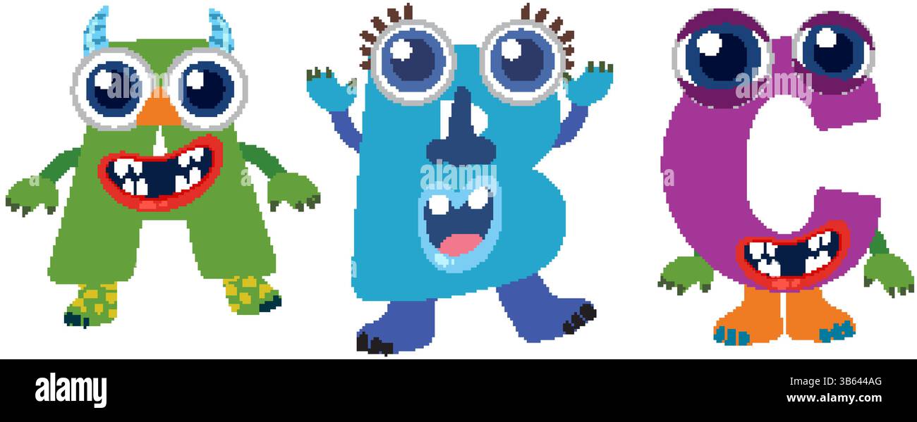 Colorful vector illustration of monster-themed alphabet letters with ...