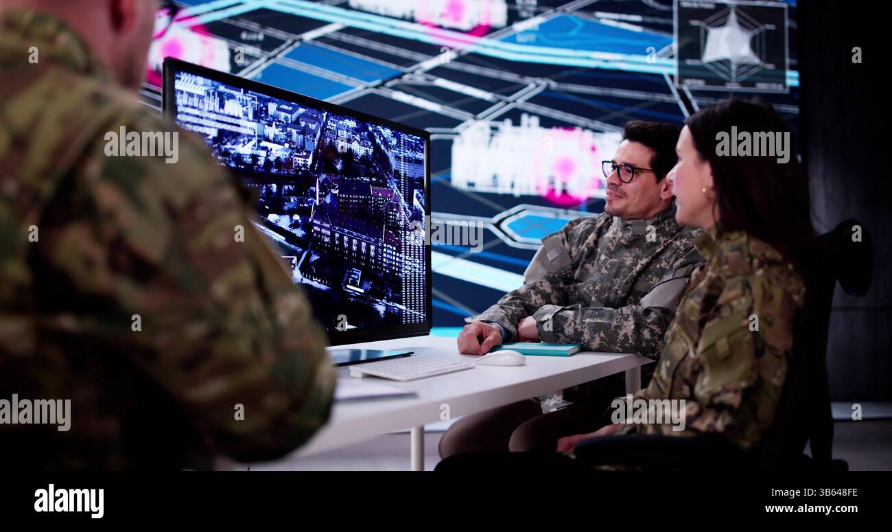 Military Security Control Room Operators Using Real-time Satellite Map ...