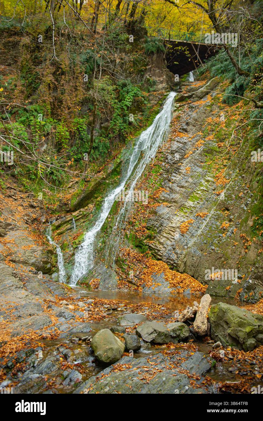The waterfall consists of 7 cascades of different heights Stock Photo ...