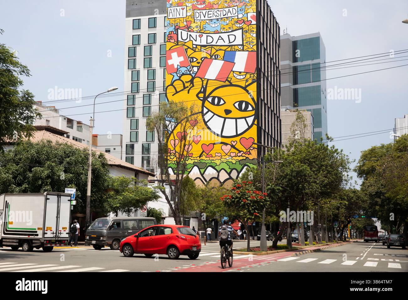 March 23, 2022, Lima, Peru: A cyclist passes near the mural â€œLa ...