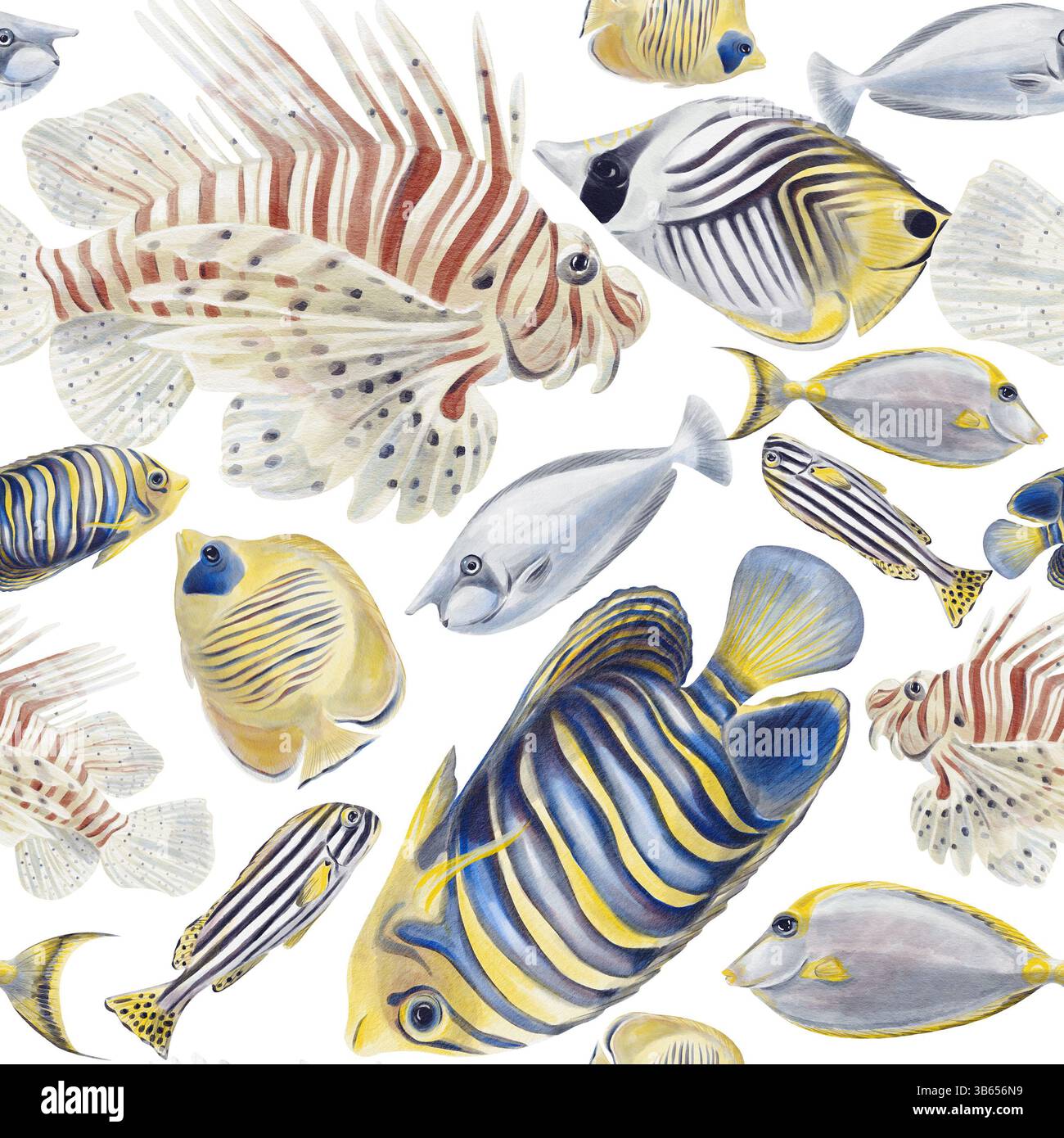 Seamless pattern with tropical fish. Exotic animals. Striped and ...