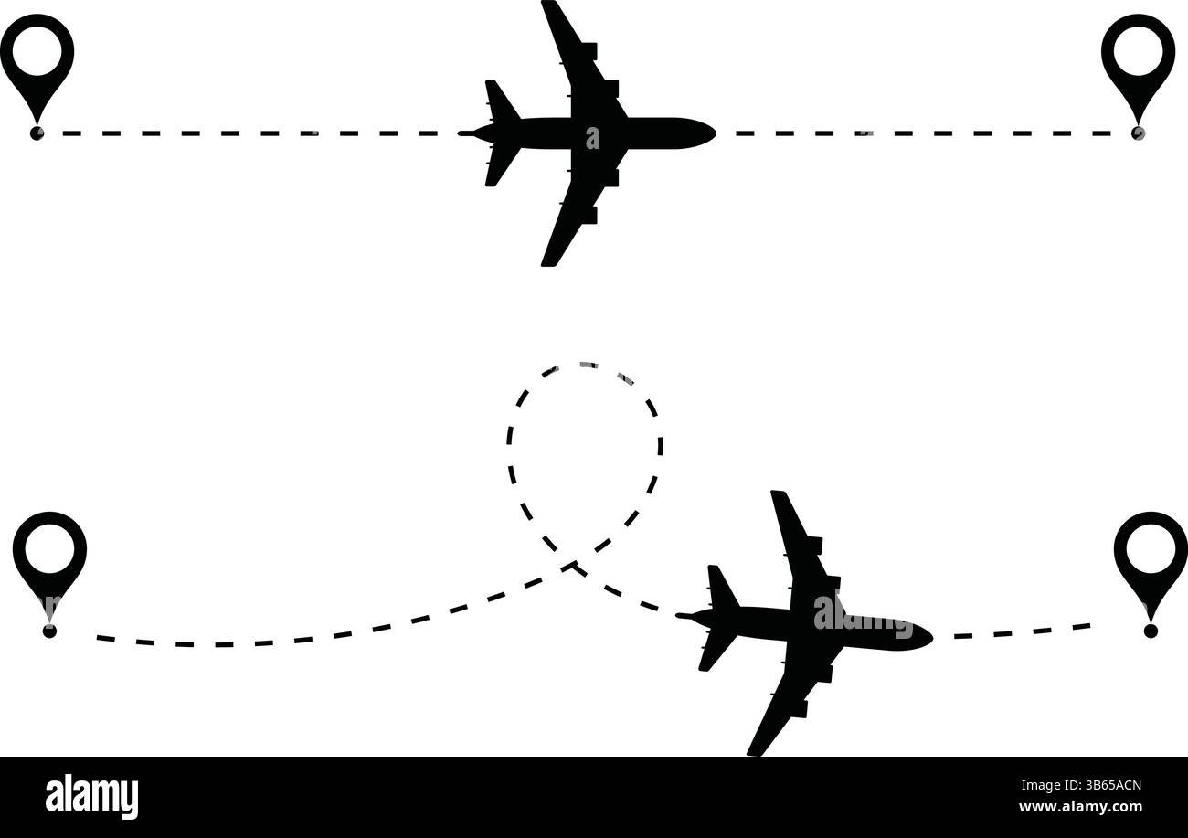 Aerial Route Map with Airplanes and Location Pins - flight Route Vector ...