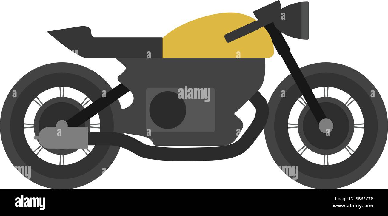Flat design classic retro motorcycle icon in black and yellow bike ...