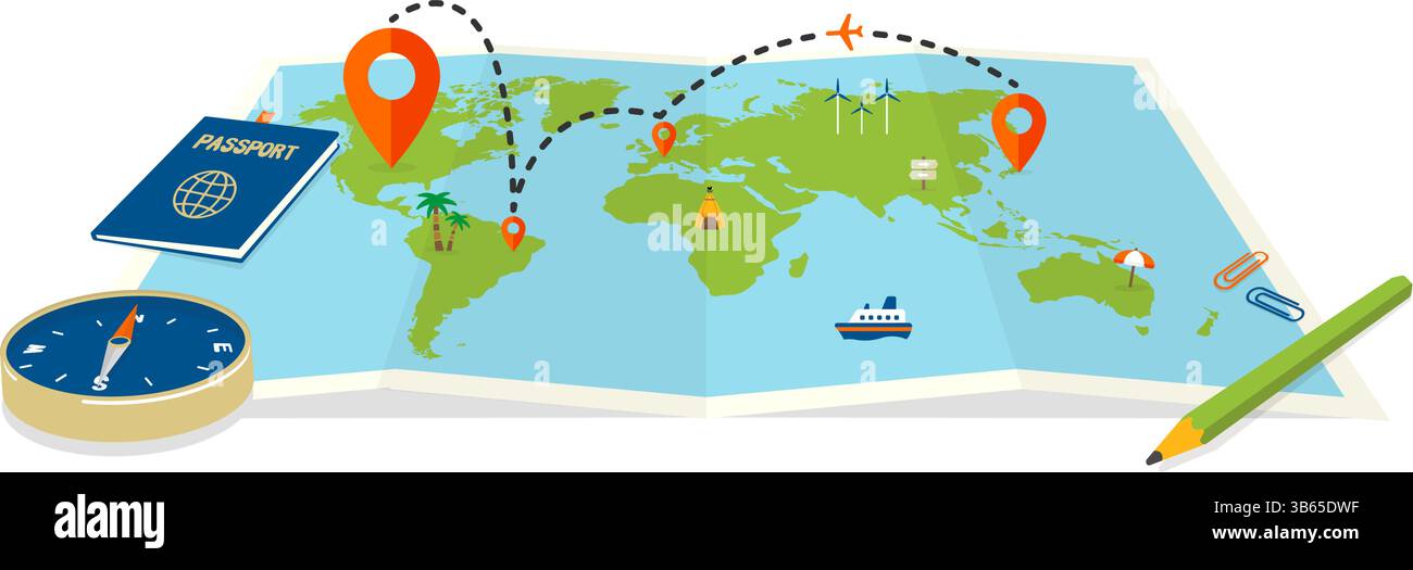 Vector illustration cartoon map travel Cut Out Stock Images & Pictures ...