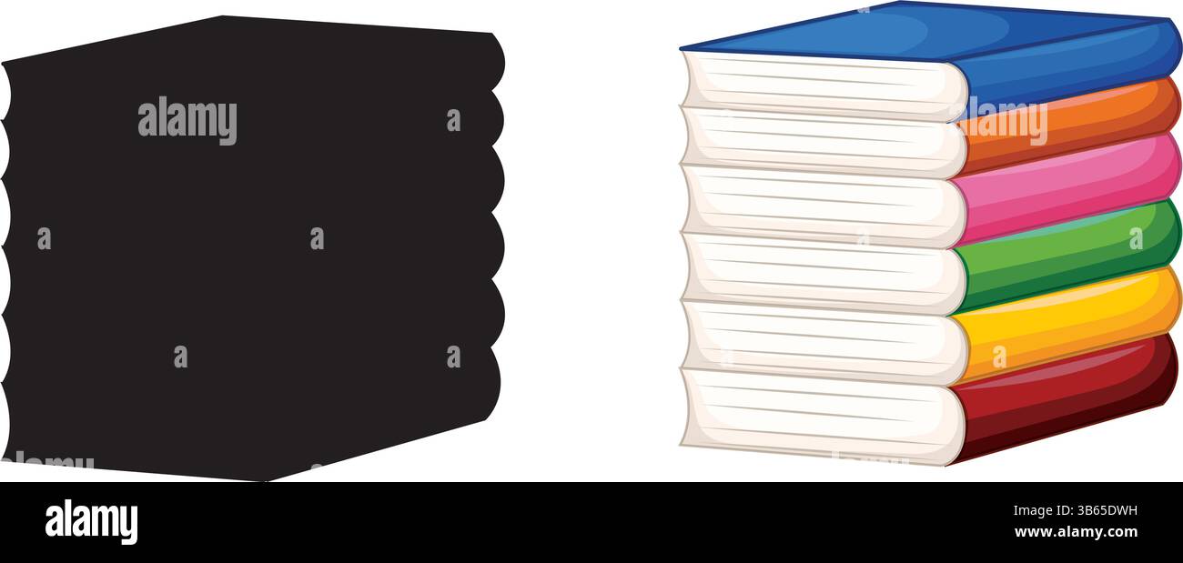 Stack of Colorful Books with Black Silhouette Icon Vector Stock Vector ...