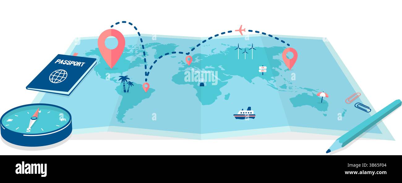 Vector illustration cartoon map travel Cut Out Stock Images & Pictures ...