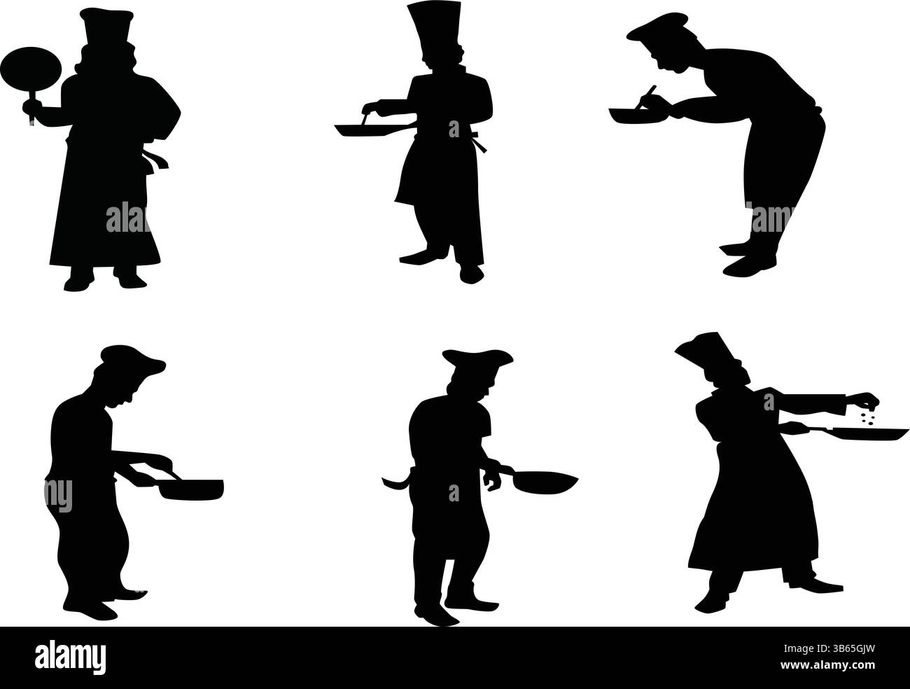 Chef Silhouette Cooking Poses Vector Illustration - Culinary Art Icons ...