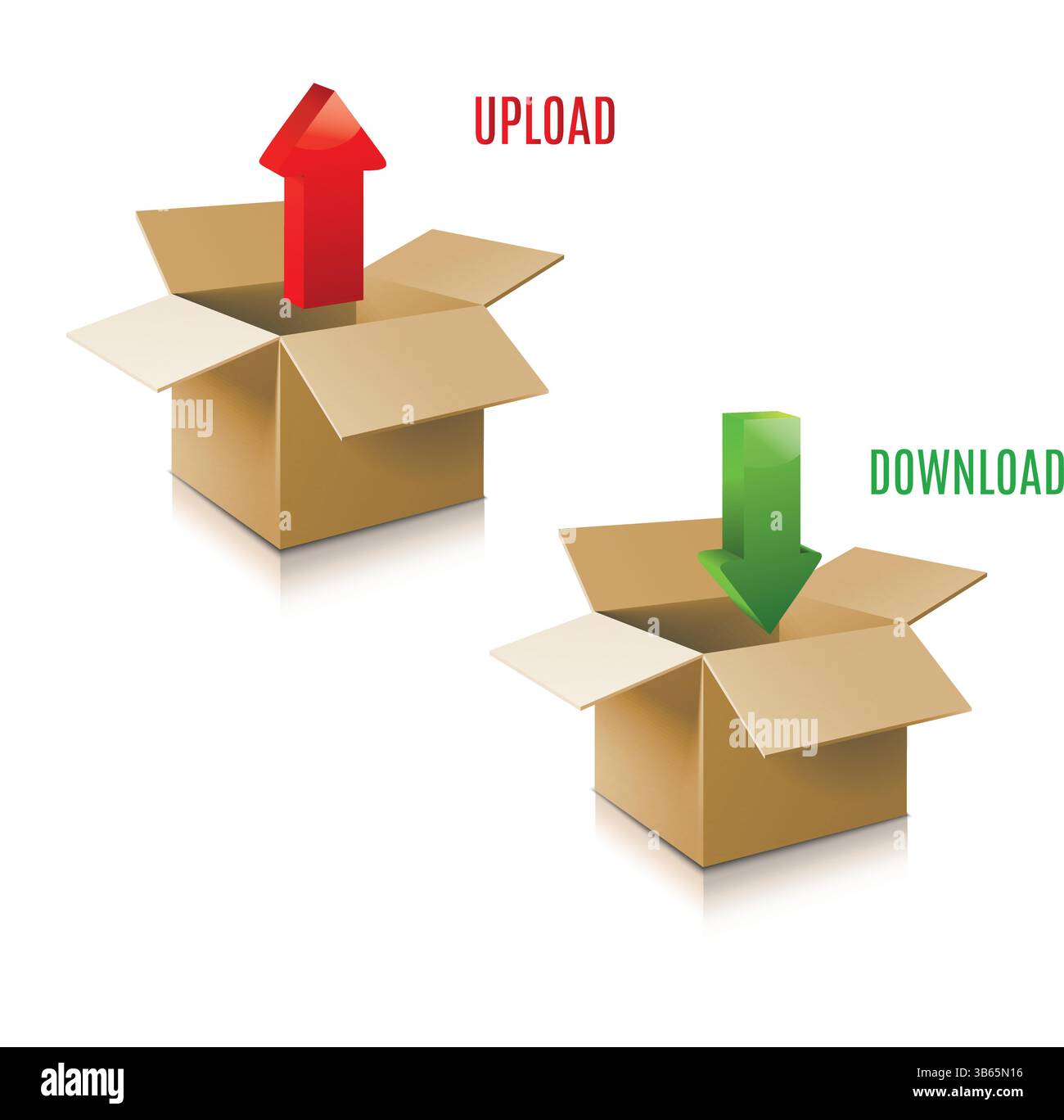 Upload and Download Icons in Cardboard Boxes Illustration Stock Vector ...