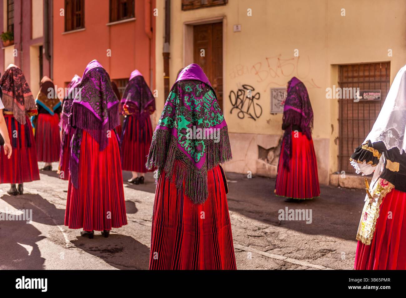 Group of people in traditional Sardinian costumes during the Sant ...