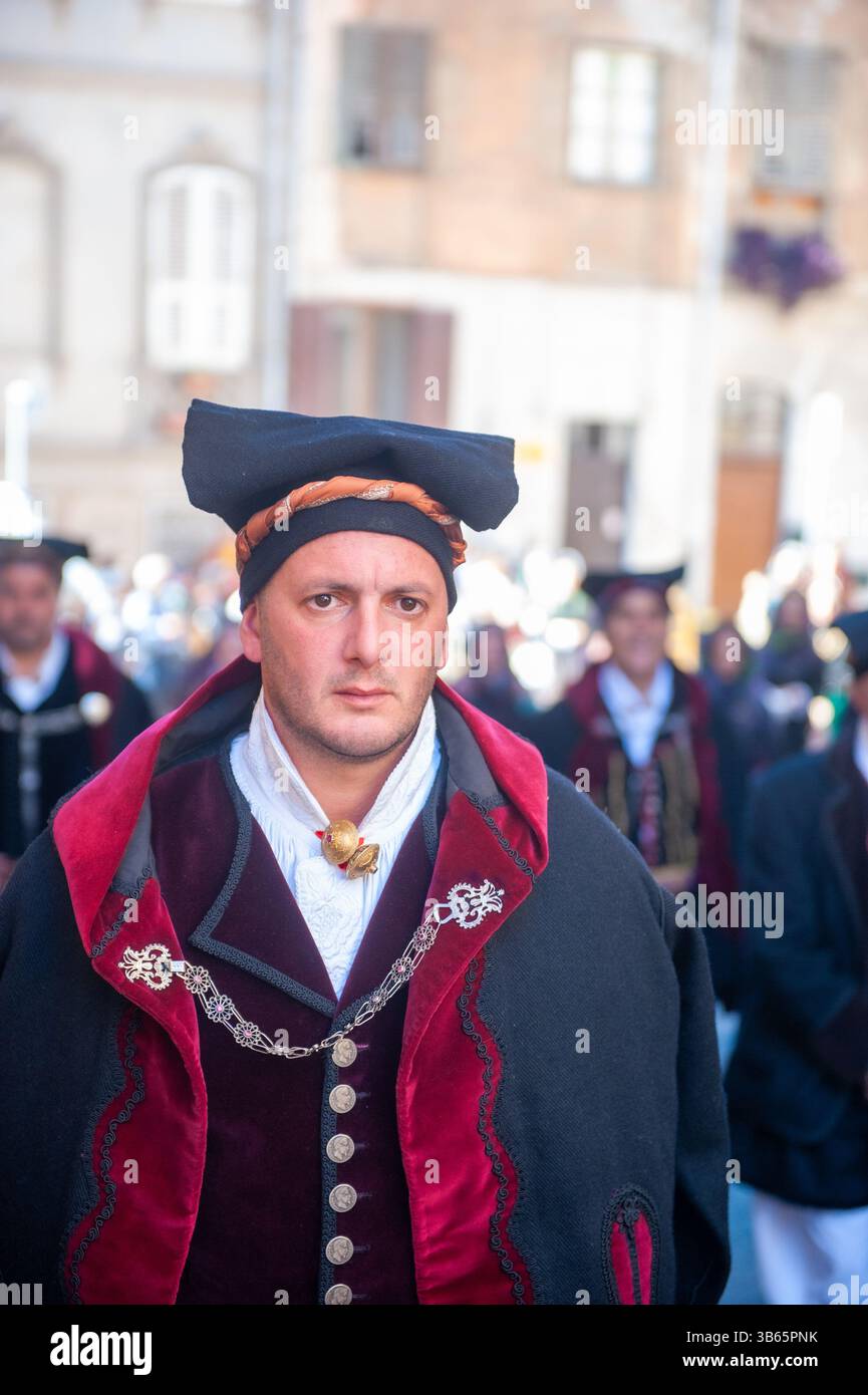 Men in traditional Sardinian attire during the Sant'Efisio celebration ...