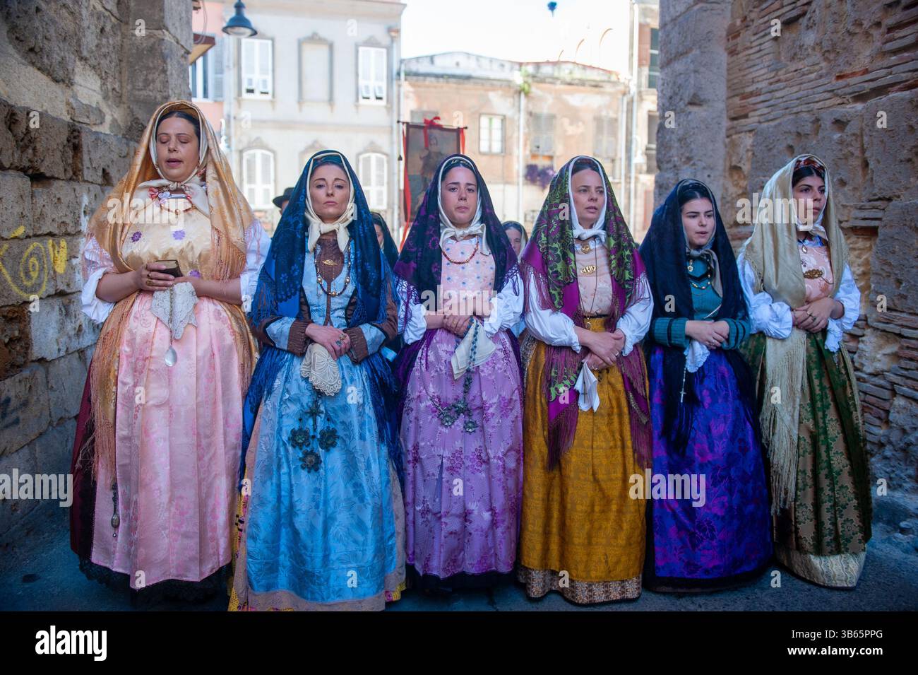 Group of people in traditional Sardinian costumes during the Sant ...