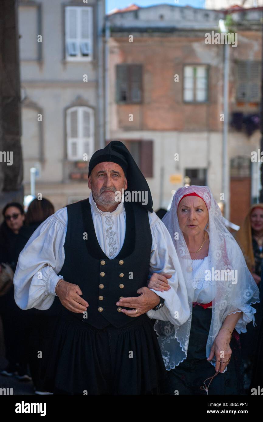 Men in traditional Sardinian attire during the Sant'Efisio celebration ...