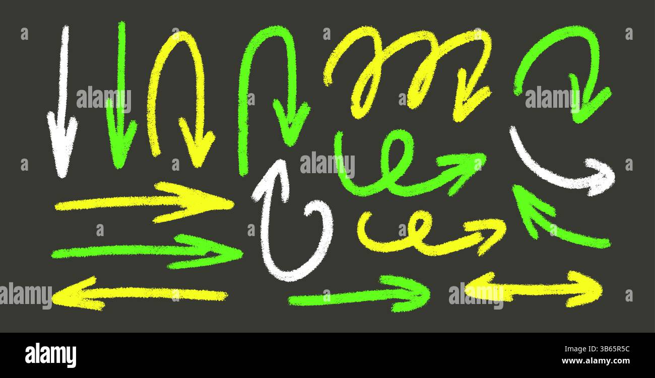 Arrows highlights hand drawn set. Neon marker straight and curved thin ...