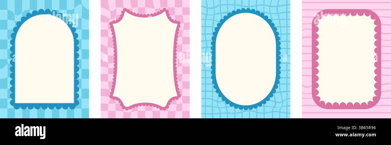 Geometric scallop frames invitation templates set. Wavy edges ...