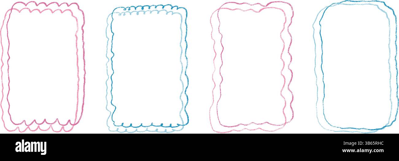 Scallop thin double hand drawn frames set. Wavy rectangle borders by ...