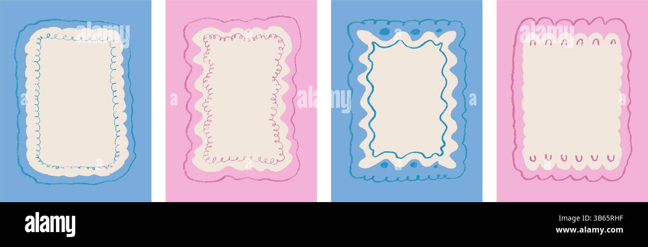 Scallop text boxes frames pencil hand drawn set. Wavy groovy rectangle ...