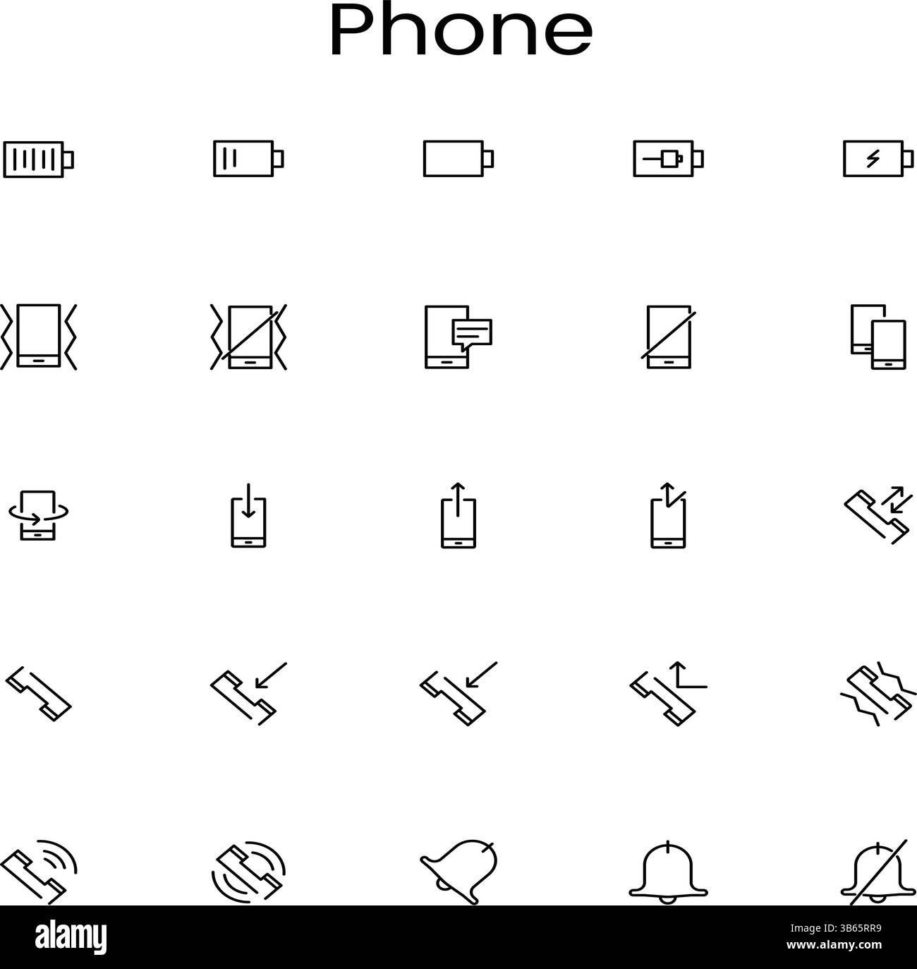 Phone Icon Line Art Set for User Interface Design, UX/UI Elements, Mobile App Symbols ...