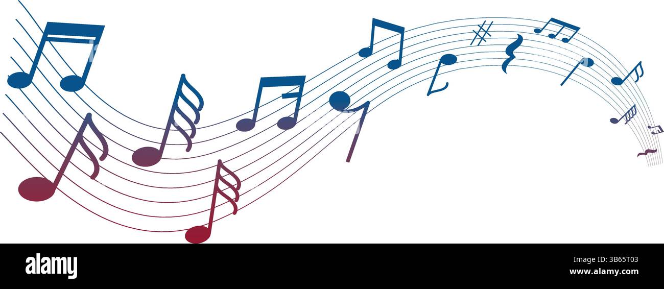 Musical Notes on Curved Staff Line Icon – Music Symbol Design Isolated ...