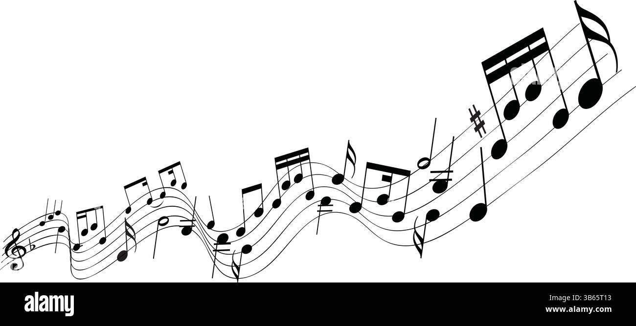 Musical Notes on Curved Staff Line Icon – Music Symbol Design Isolated ...