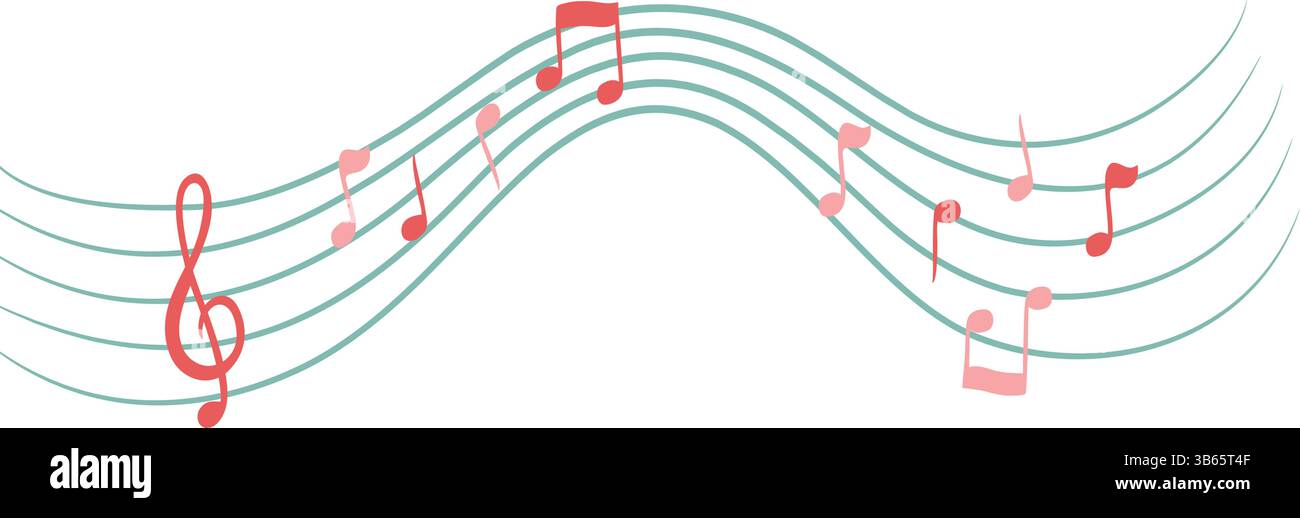 Musical Notes on Curved Staff Line Icon – Music Symbol Design Isolated ...