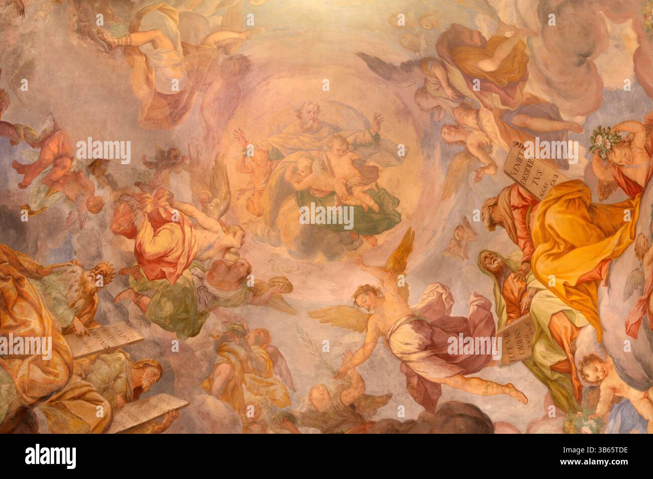 PISTOIA, ITALY - MARCH 16, 2025: The baroque ceiling fresco of God the ...