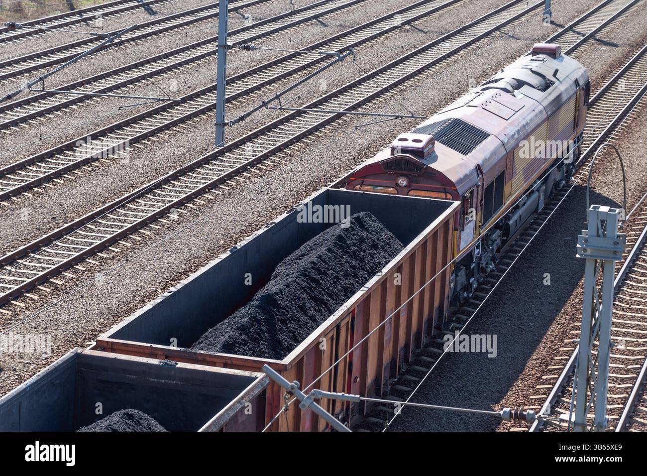 Train loaded with coal. Coal industry. Type of fuel, raw material for ...