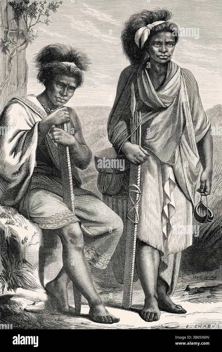 Timor island natives. Indonesia, Asia. Drawing by E. Chabot. Voyage to ...