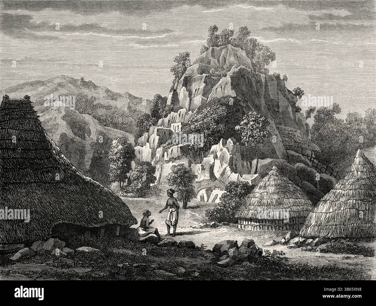 Landscape of Timor Island. Indonesia, Asia. Drawing by Frederic Sorrieu ...